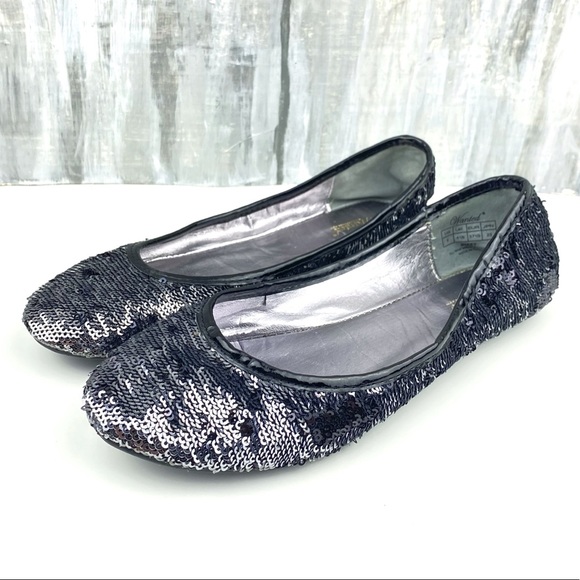 Wanted | Shoes | Wanted Dizzy Sequin Ballet Flats Black Patent Silver ...